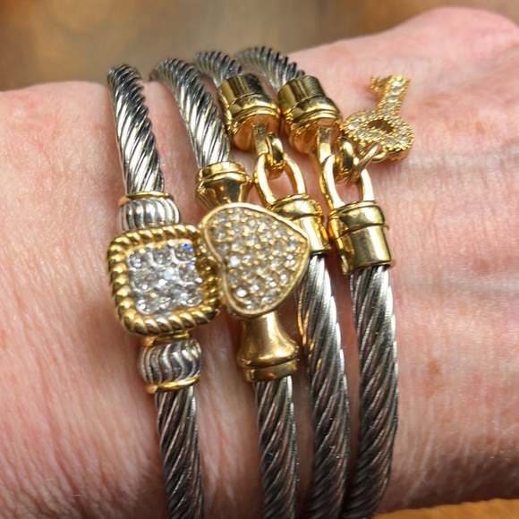 DSMK | Jewelry | Dsmk Stainless Two Tone Cable Bangles With Crystals ...